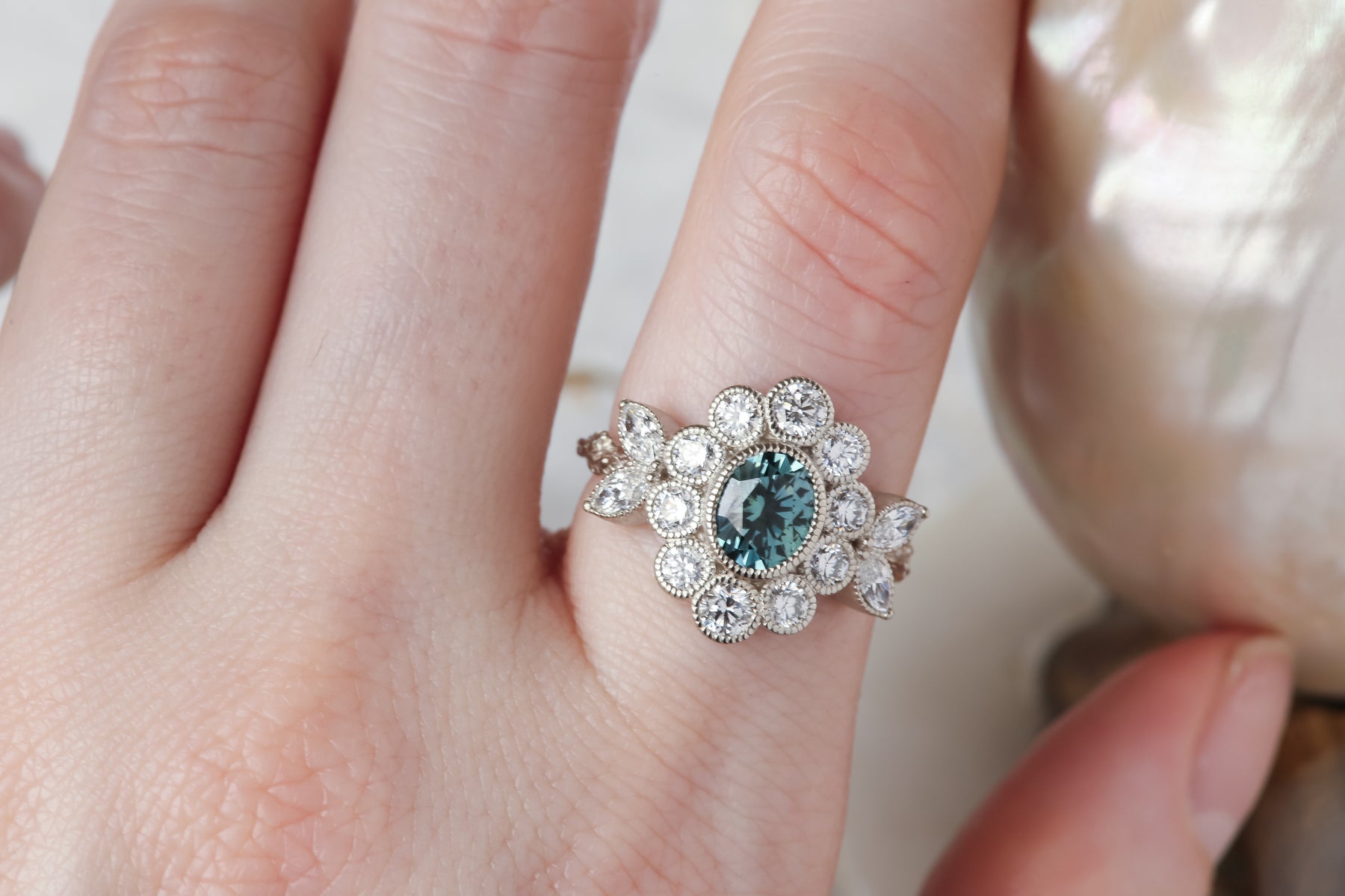 The Peony Heirloom Setting - Flower Diamond Halo Engagement Ring Setti ...