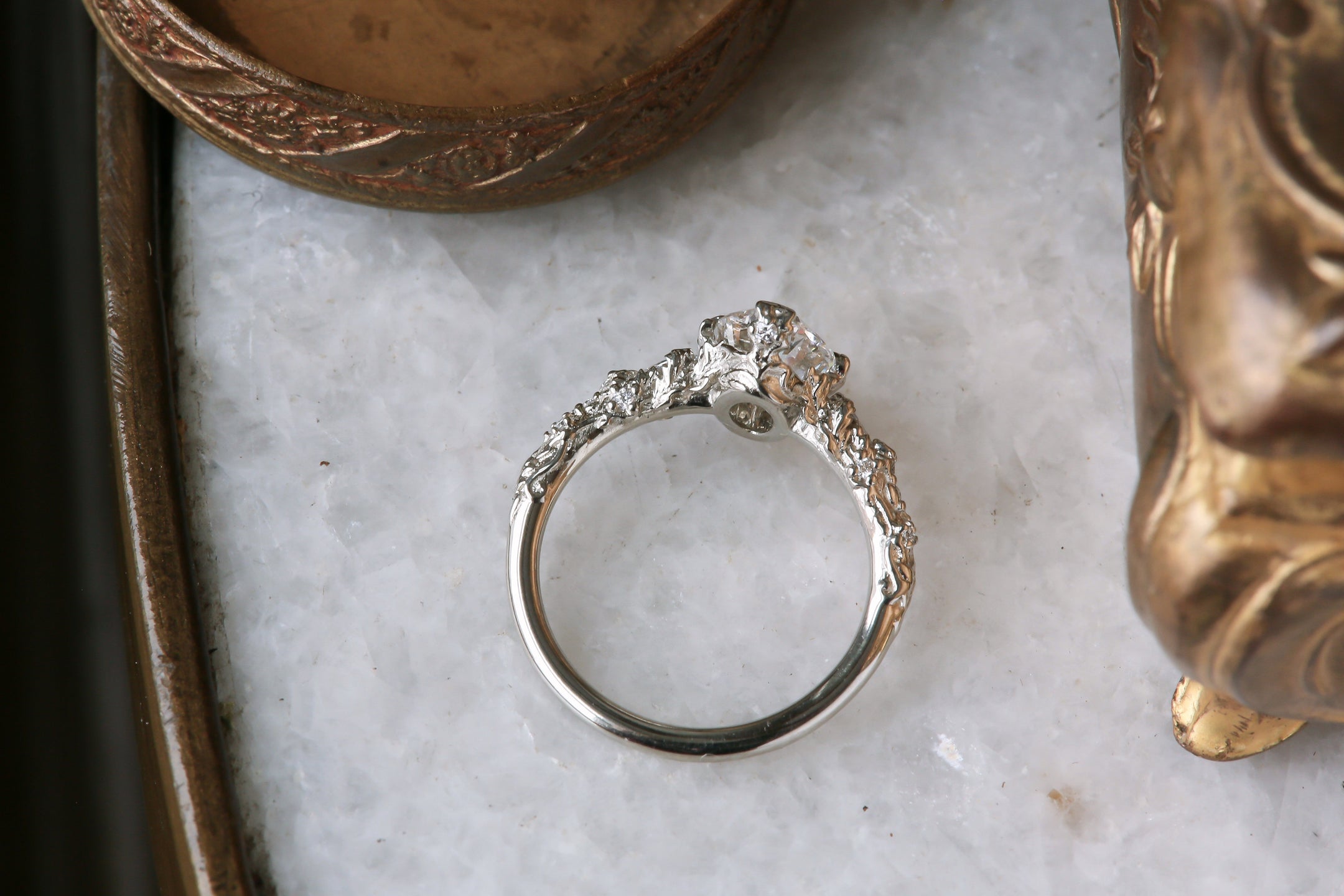 The Belladonna En Trois Heirloom Setting - Three Stone Engagement Ring – The North Way Studio