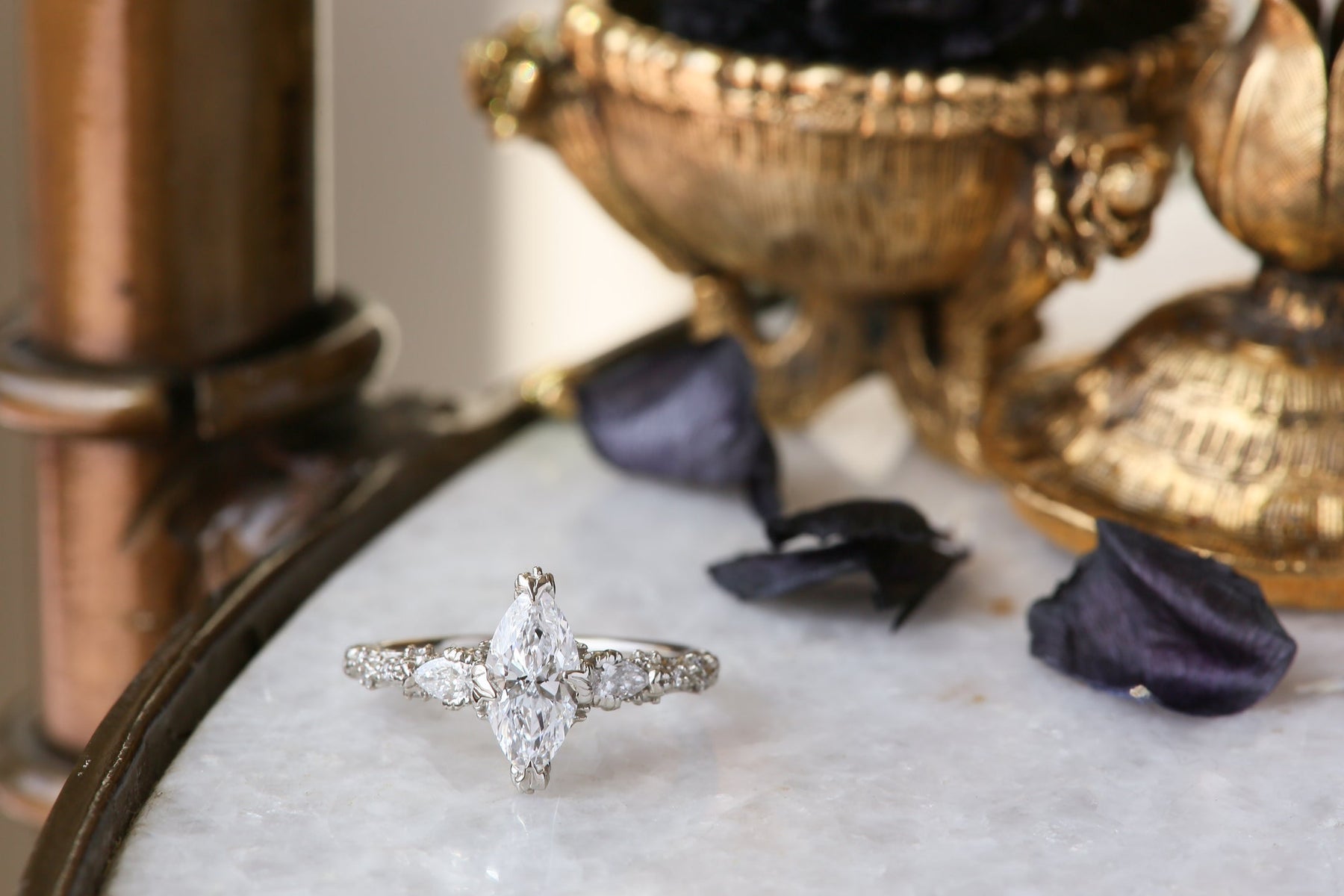 The Belladonna En Trois Heirloom Setting - Three Stone Engagement Ring – The North Way Studio