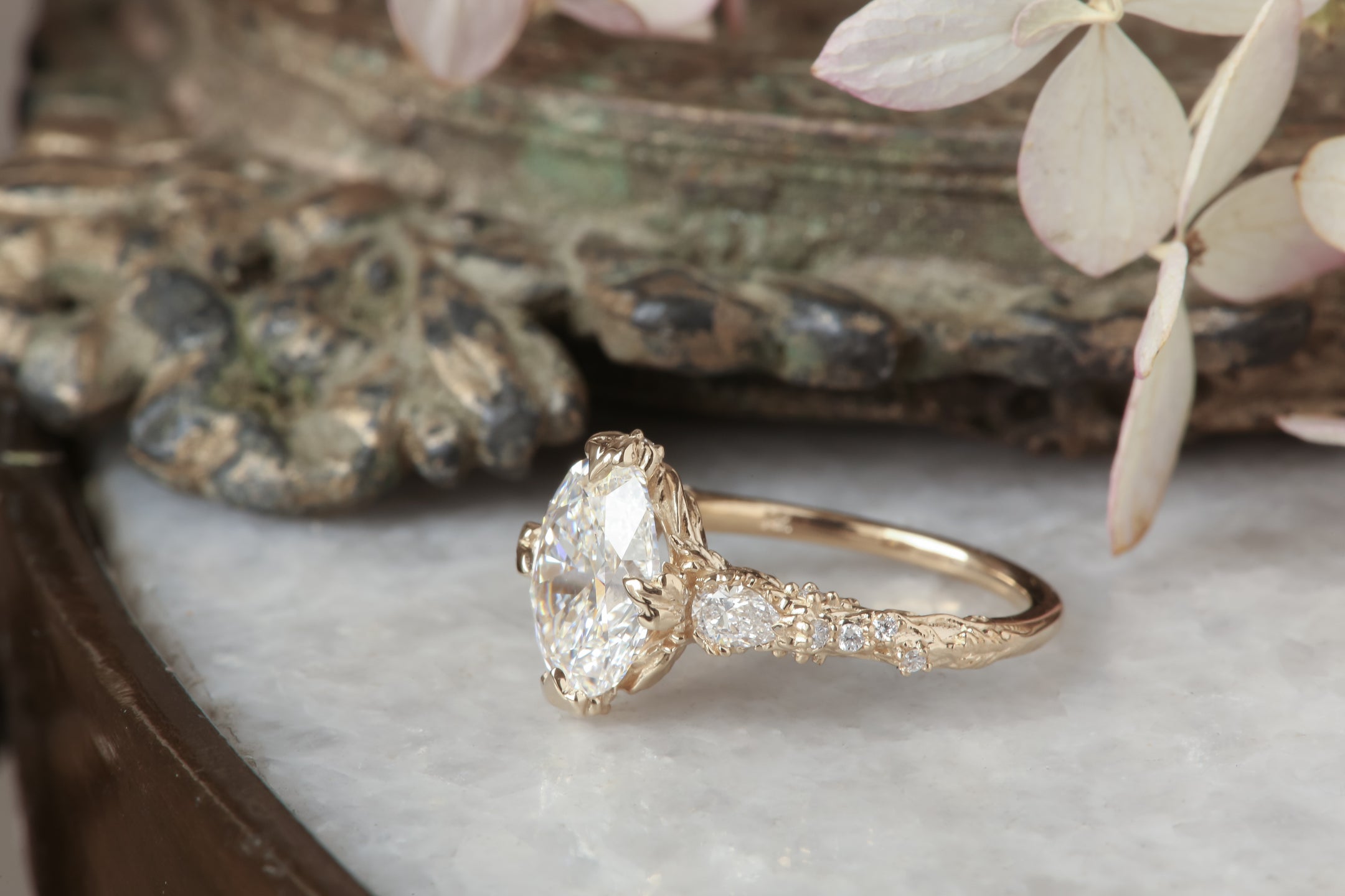 The Belladonna En Trois Heirloom Setting - Three Stone Engagement Ring – The North Way Studio