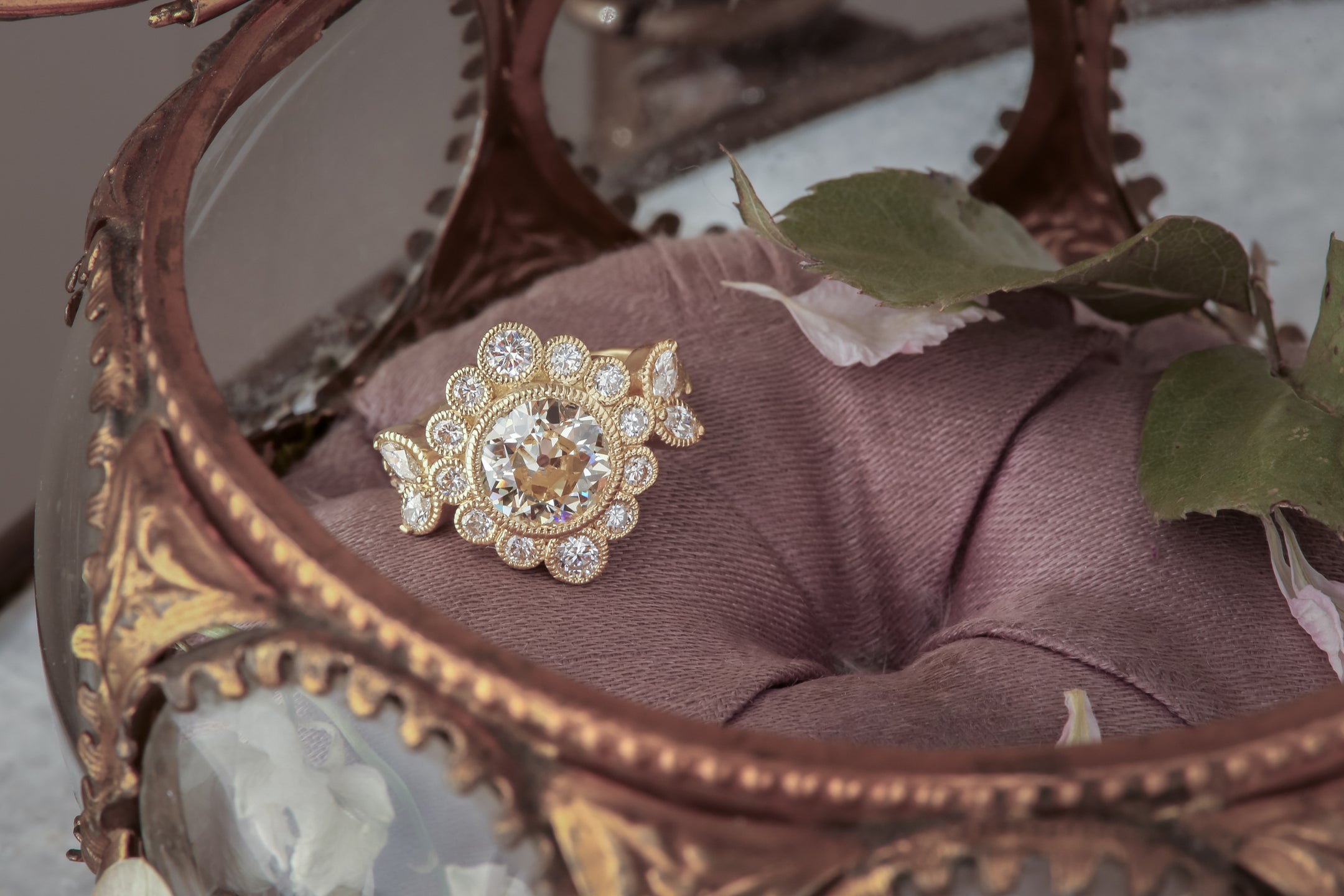 The Briar Rose Engagement Ring in Natural Antique Old European Cut Dia ...