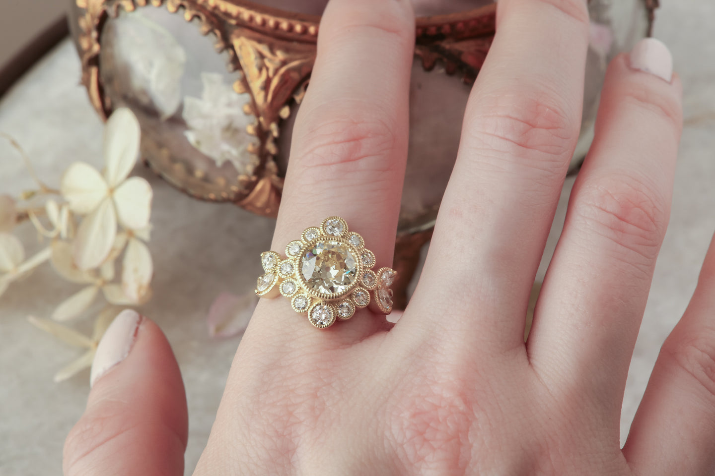 The Briar Rose Engagement Ring in Natural Antique Old European Cut Dia ...