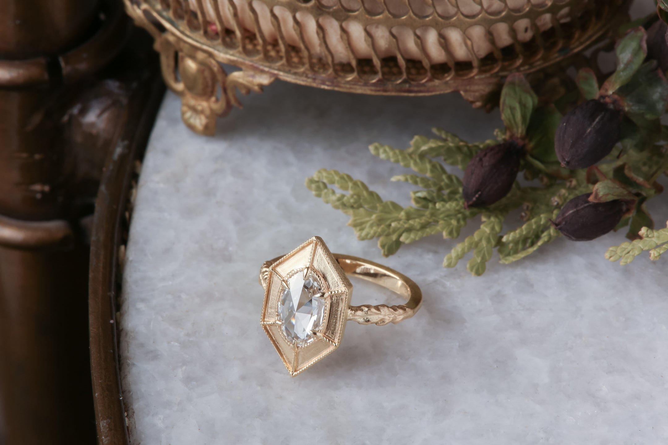 The Helm Ring in Lab Grown Oval Rose Cut Diamond - Ready to Ship – The North Way Studio