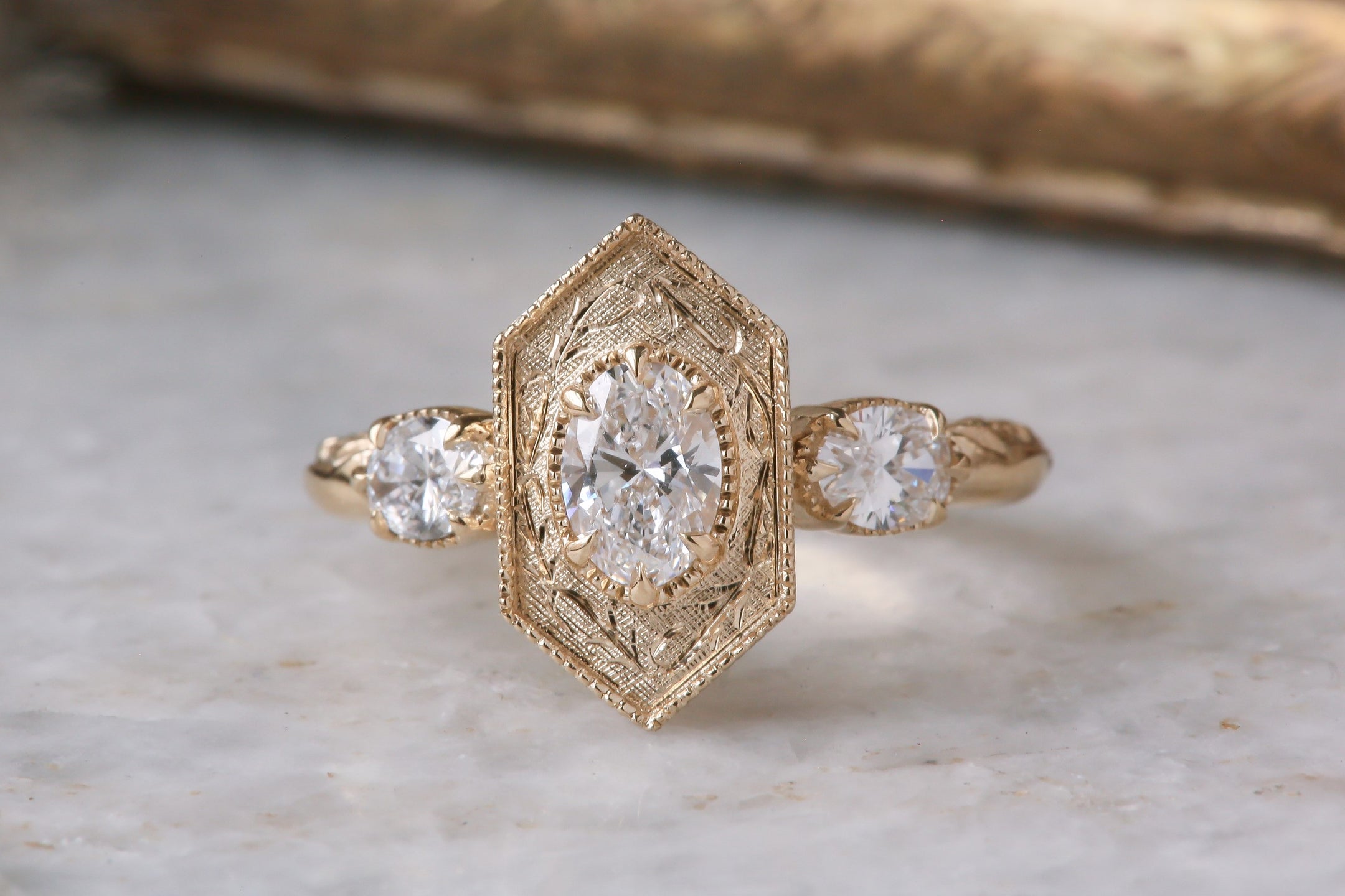 The Hidden Gate En Trois Ring in Lab Grown Oval Diamond - Three Stone – The North Way Studio