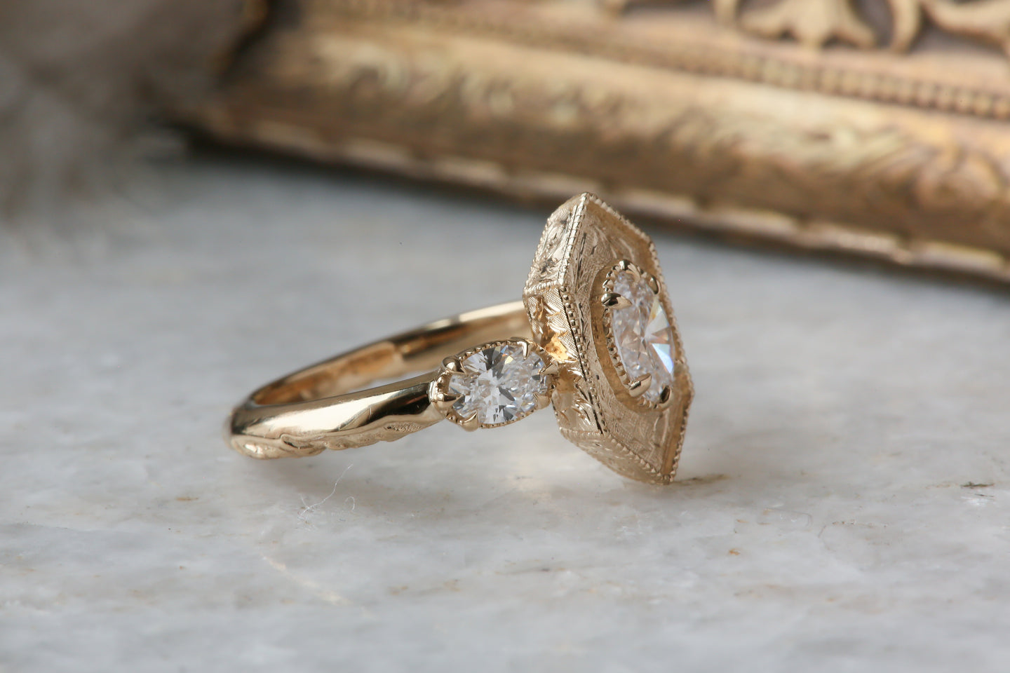 The Hidden Gate En Trois Ring in Lab Grown Oval Diamond - Three Stone – The North Way Studio